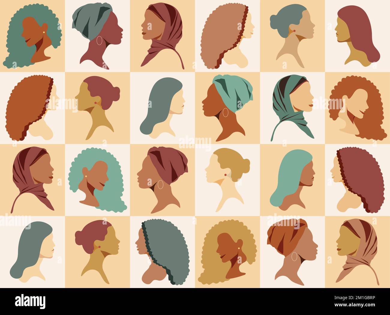 Set of different simple flat silhouettes of women of different cultures ...