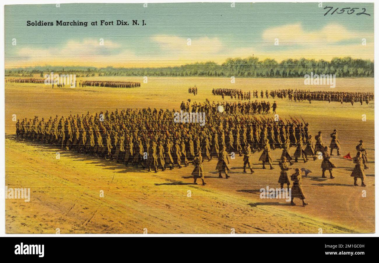 Soldiers marching at Fort Dix, N.J. , Military facilities, Tichnor ...