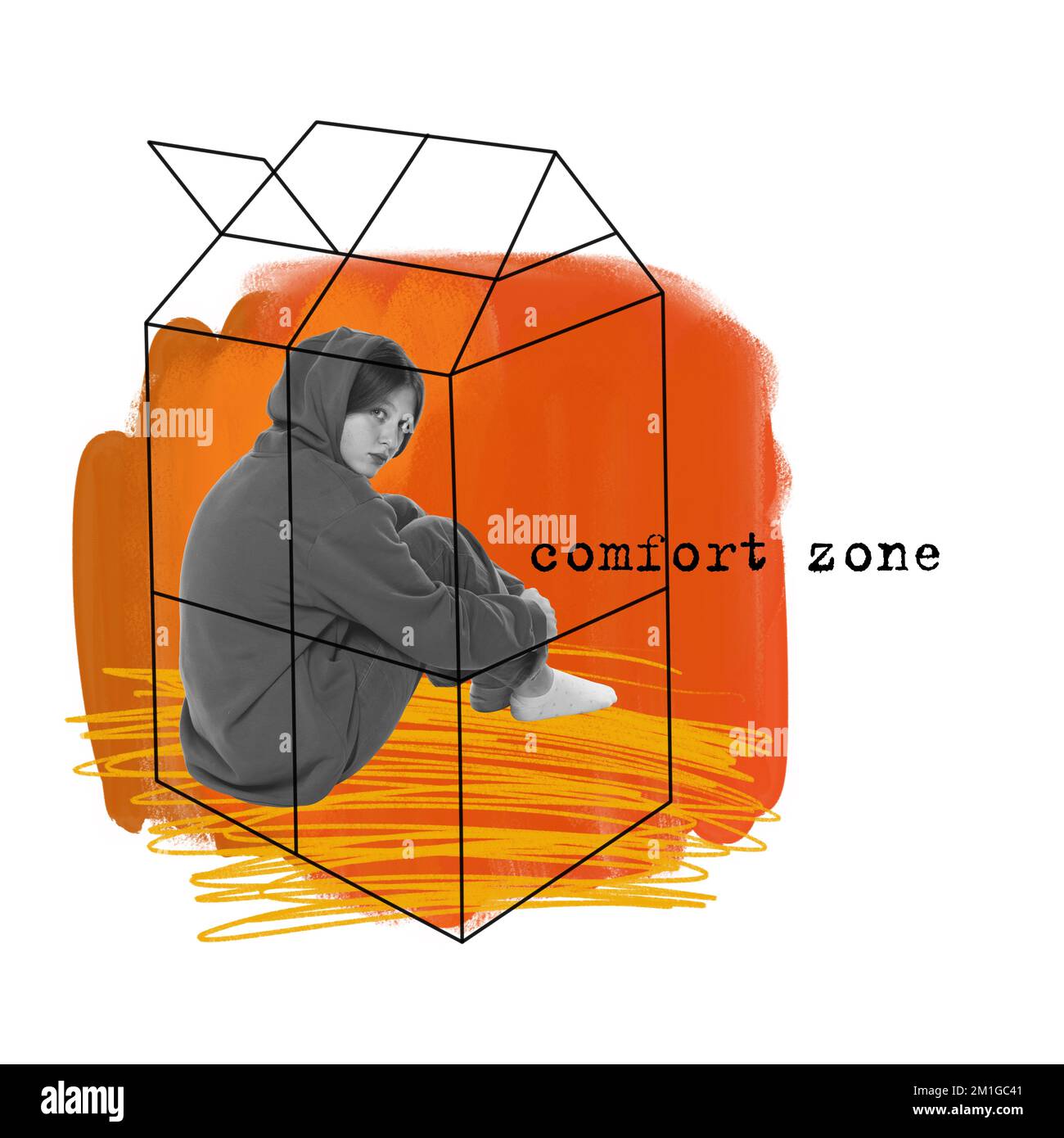 Contemporary art collage. Conceptual design. Life of introvert. Young ...