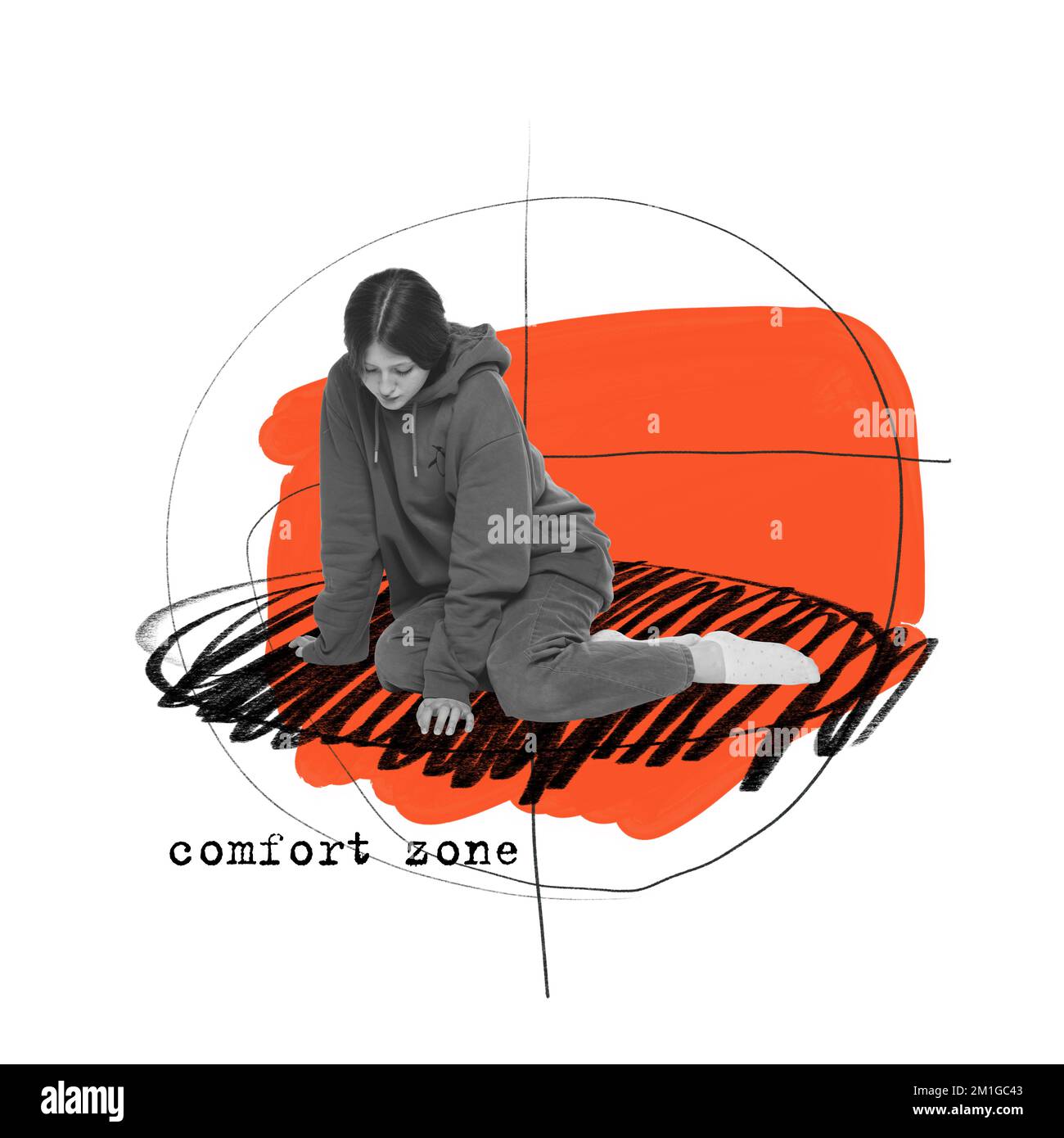 Contemporary art collage. Conceptual design. Young girl with mental ...