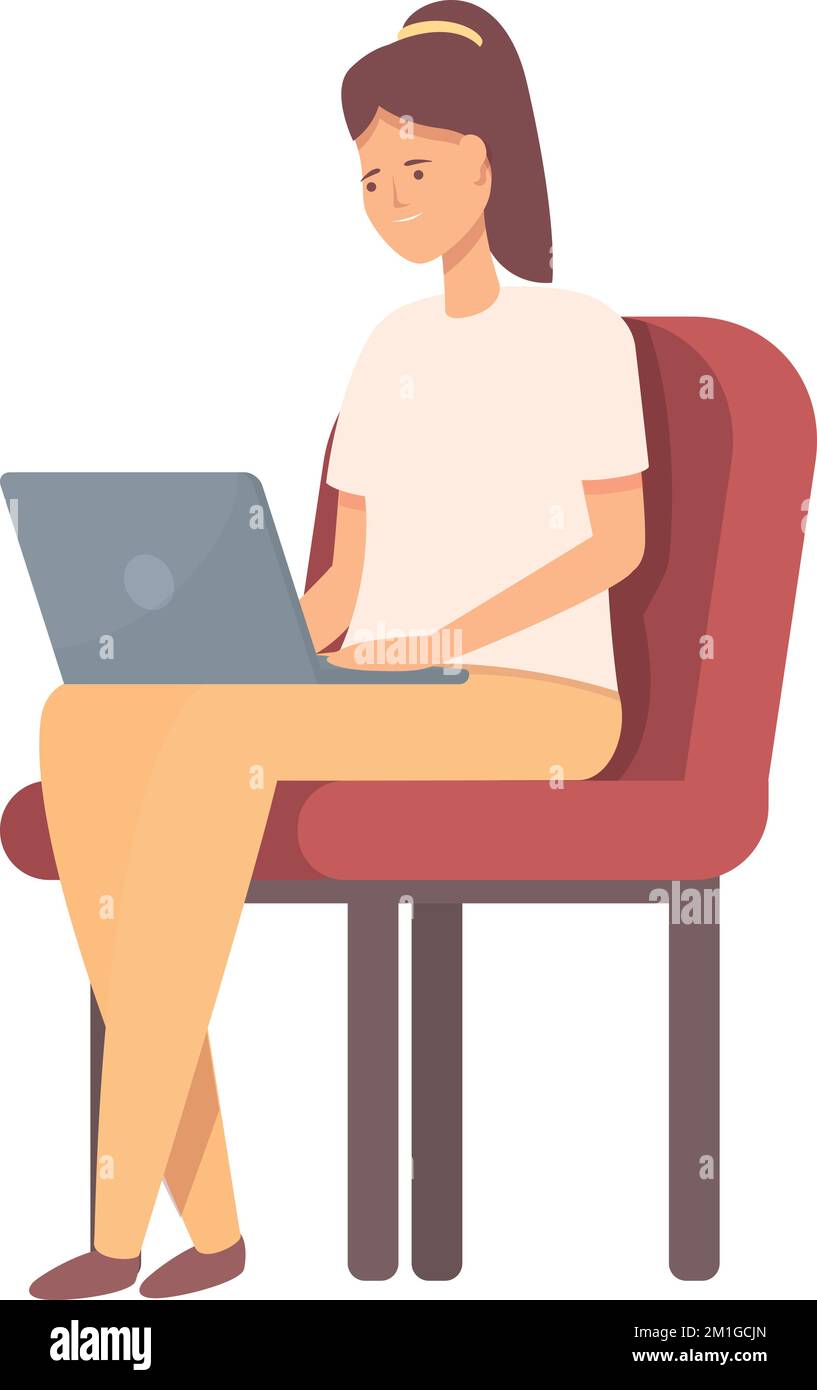 Girl remote work icon cartoon vector. Laptop online. Business smart ...