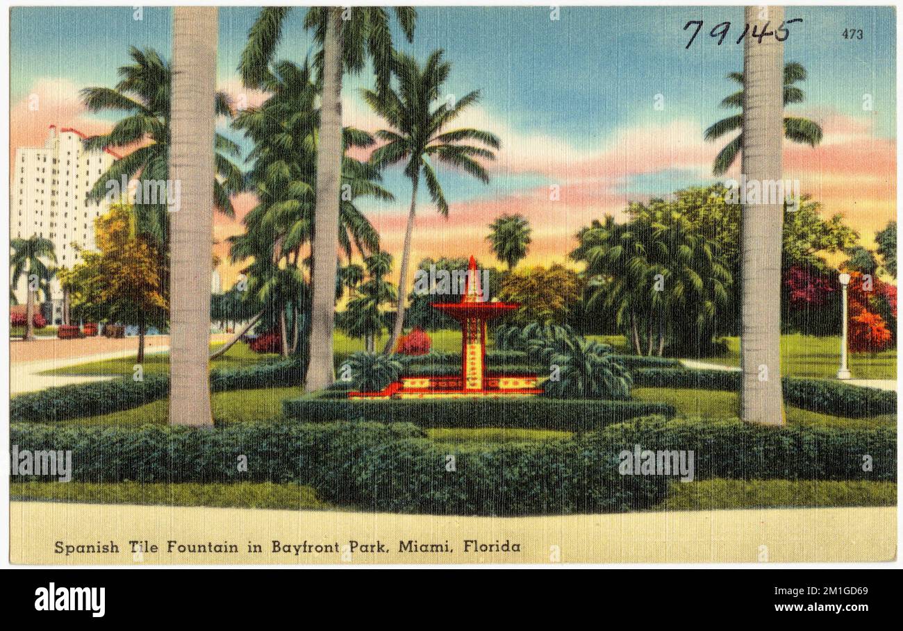 Spanish tile fountain in Bayfront Park, Miami, Florida , Parks, Tichnor ...