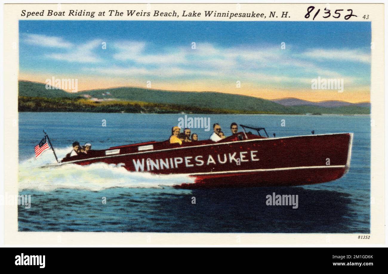Speed boat riding at the Weirs Beach, Lake Winnipesaukee, N.H. , Lakes ...