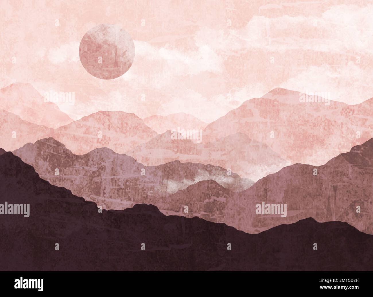 Abstract Landscape of Mountains with the Sun in a Minimal Trendy Style ...