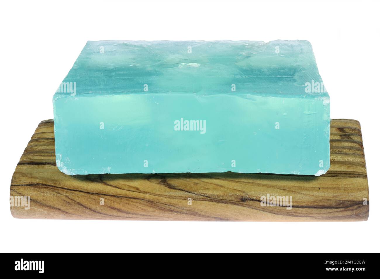 Dead Sea salt soap on olive wood underlay isolated on white background ...