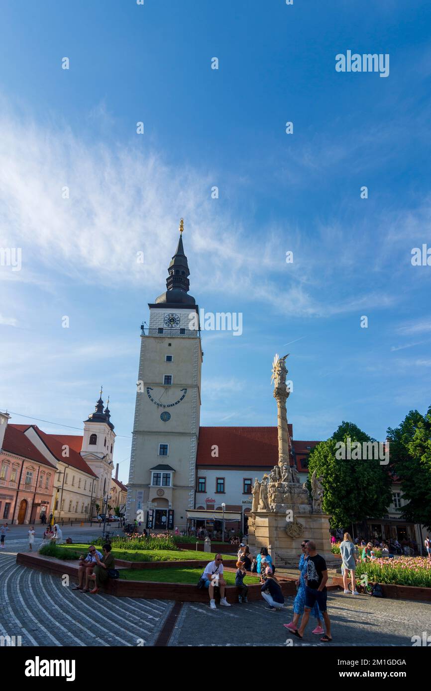 Trnava (Tyrnau): pedestrian zone Square of the Holy Trinity, Town hall ...