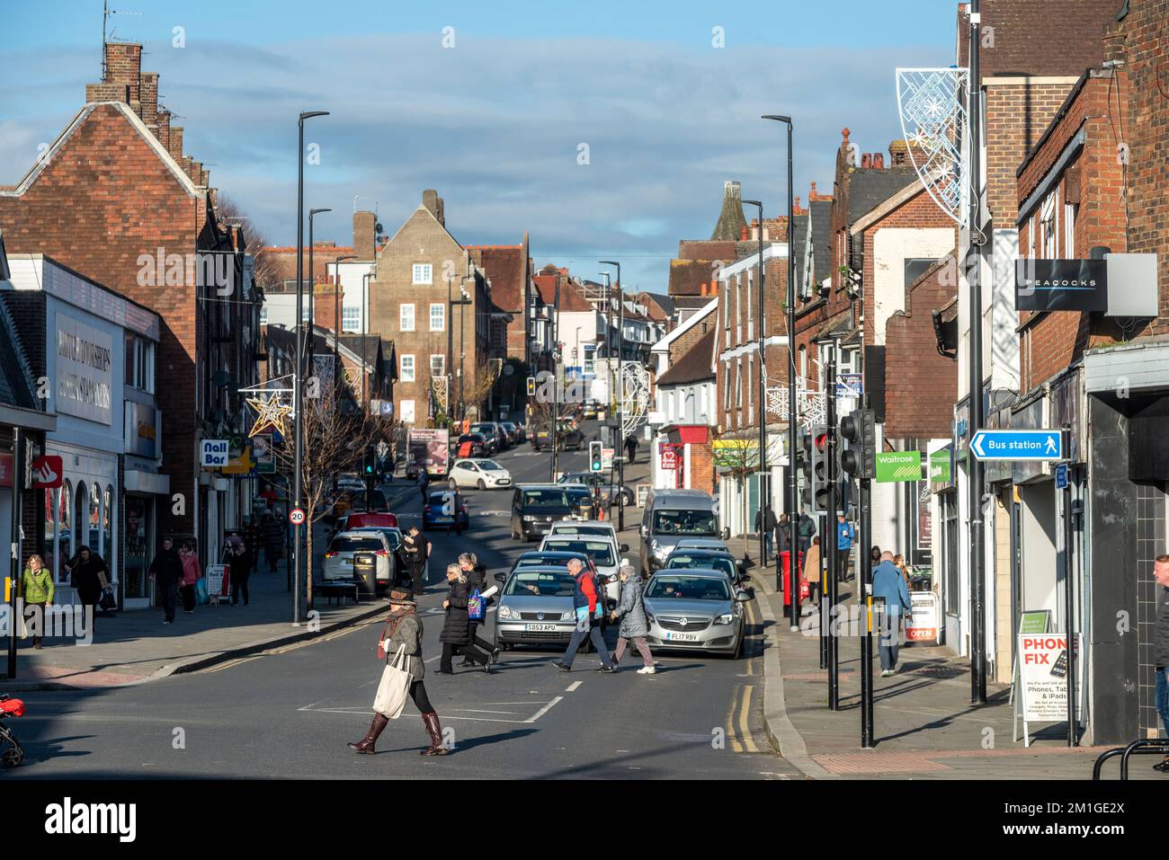 Uckfield, December 1st 2022: The High Street in the town centre Stock ...