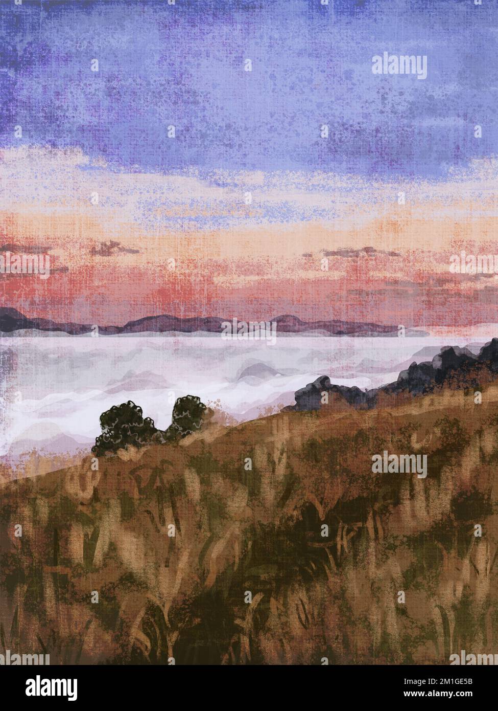 Modern Boho Grass field in the fog. Modern floral acrylic Art Print ...