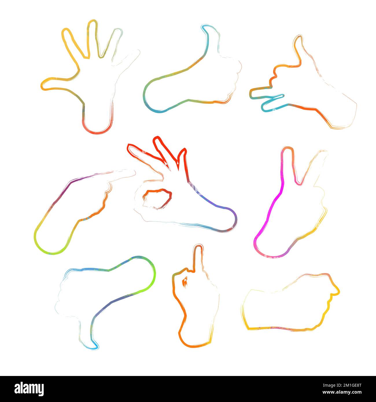 Hand signs are different by colorful line. Vector illustration Stock ...