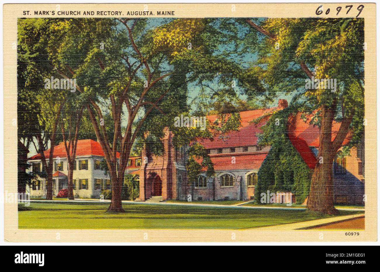 St. Mark's Church and rectory, Augusta, Maine , Churches, Tichnor Brothers Collection, postcards ...
