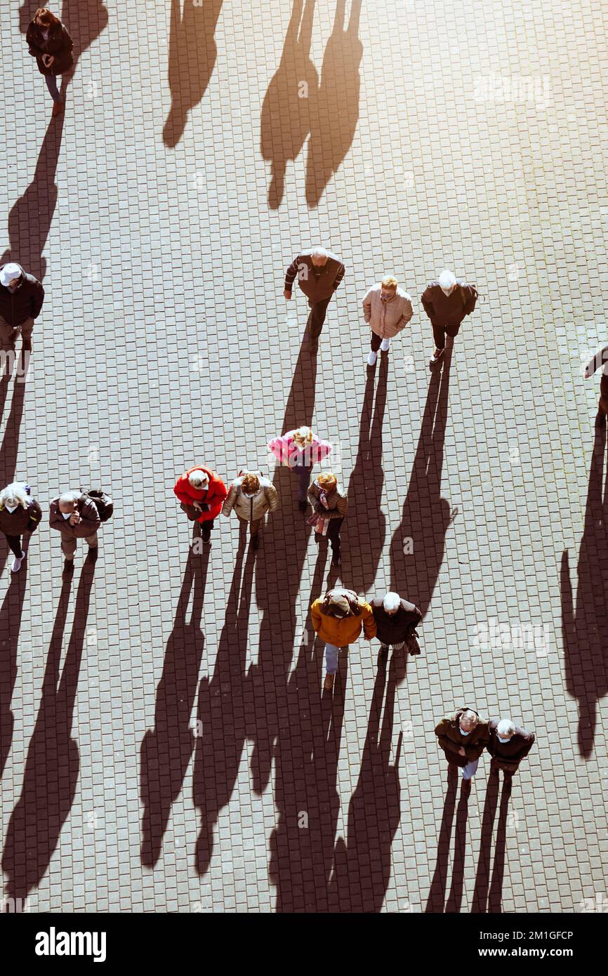 large group of people walking around the city, Bilbao city, basque ...