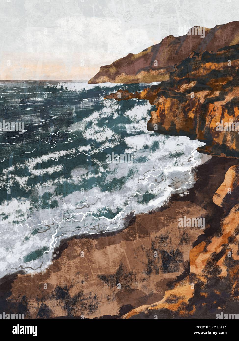 Modern Boho Sea Beach with Waves Art Print. Abstract Minimal Background ...