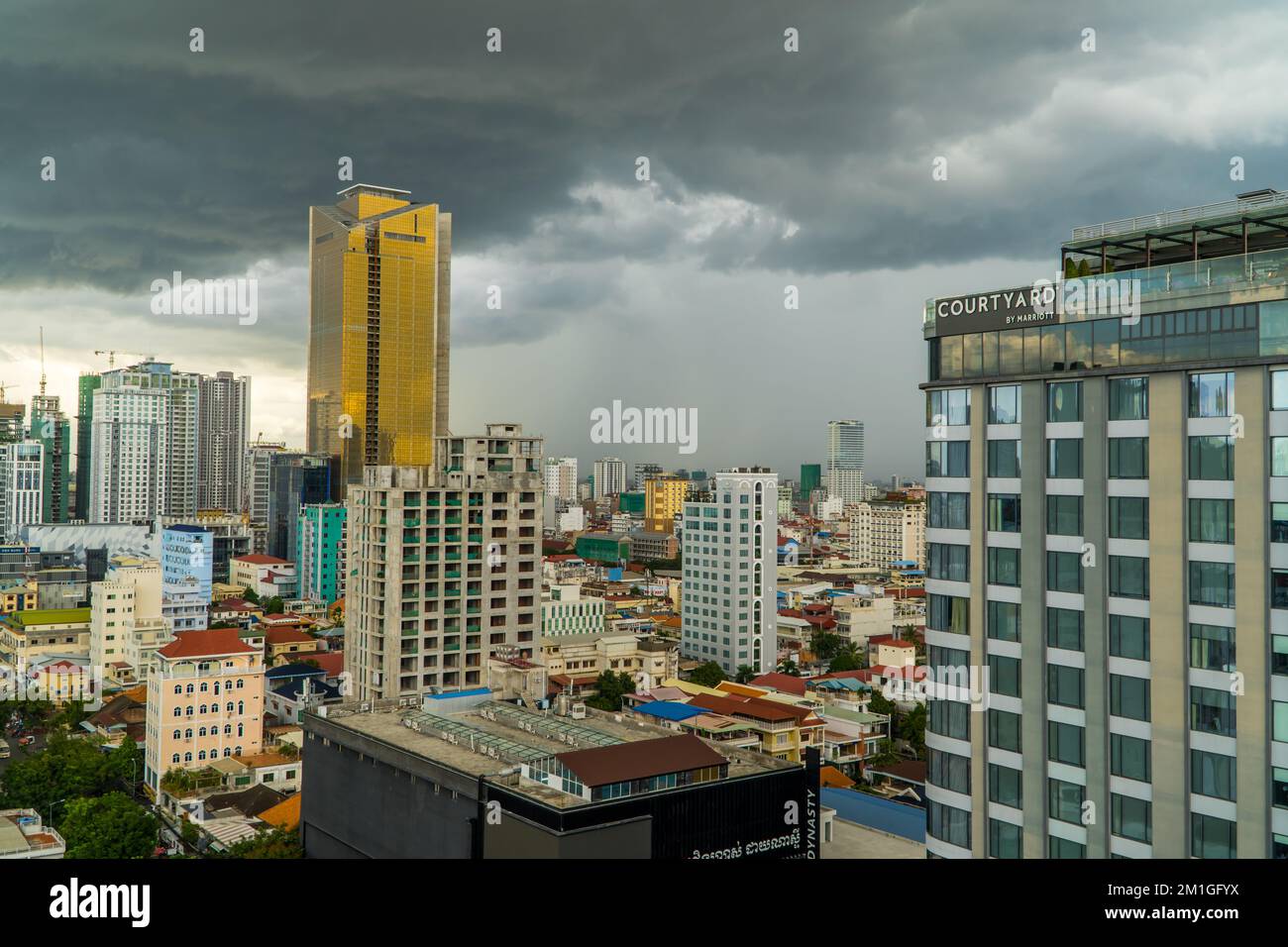 An aerial cityscape view of downtown Phnom Penh on a moody day Stock ...