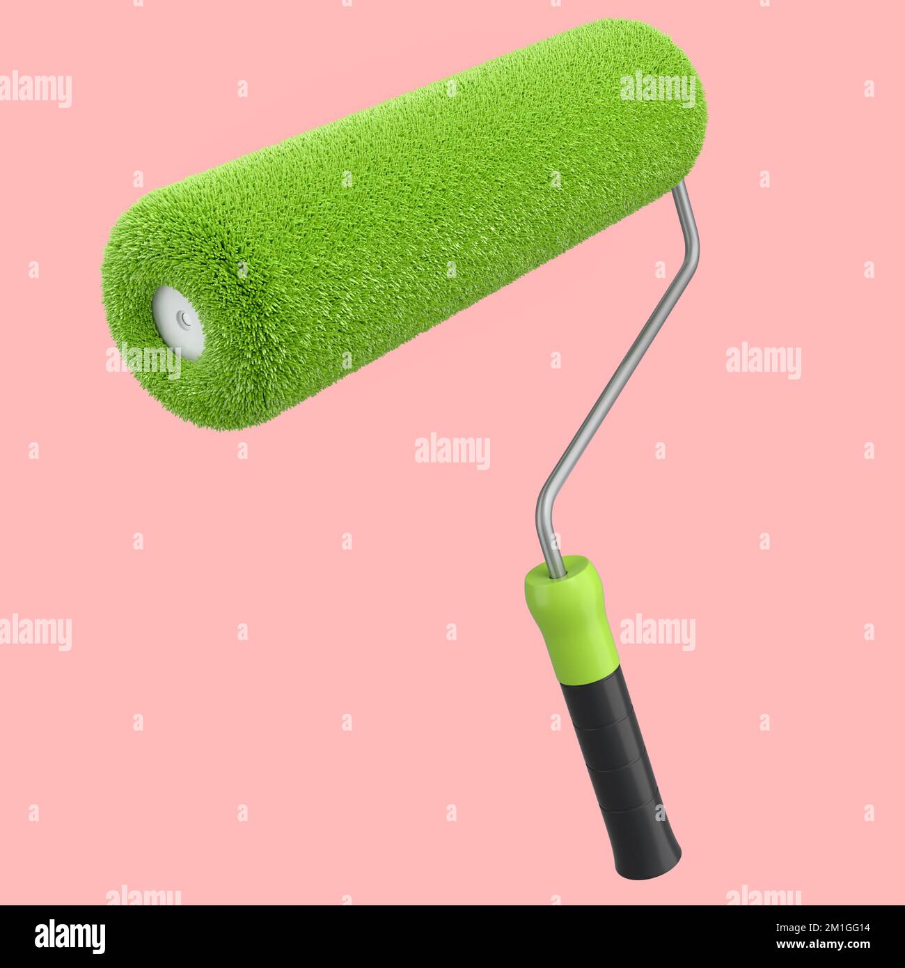 Paint roller for painting walls and renovating apartment on pink ...