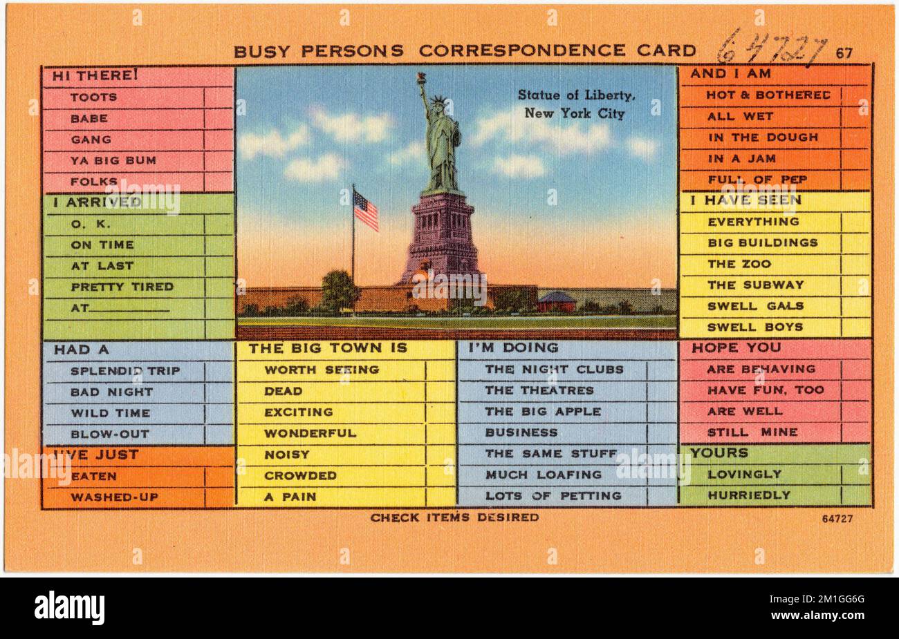 Statue of Liberty, New York City. Busy person's correspondence card ...