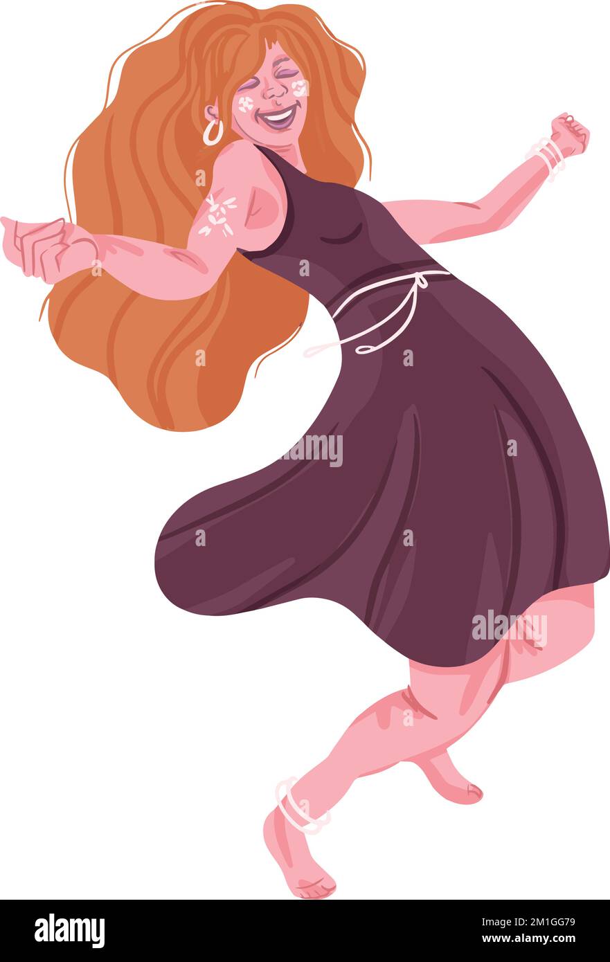 Eccentric beautiful woman in a joyful rhythm dancing. The concept of ...