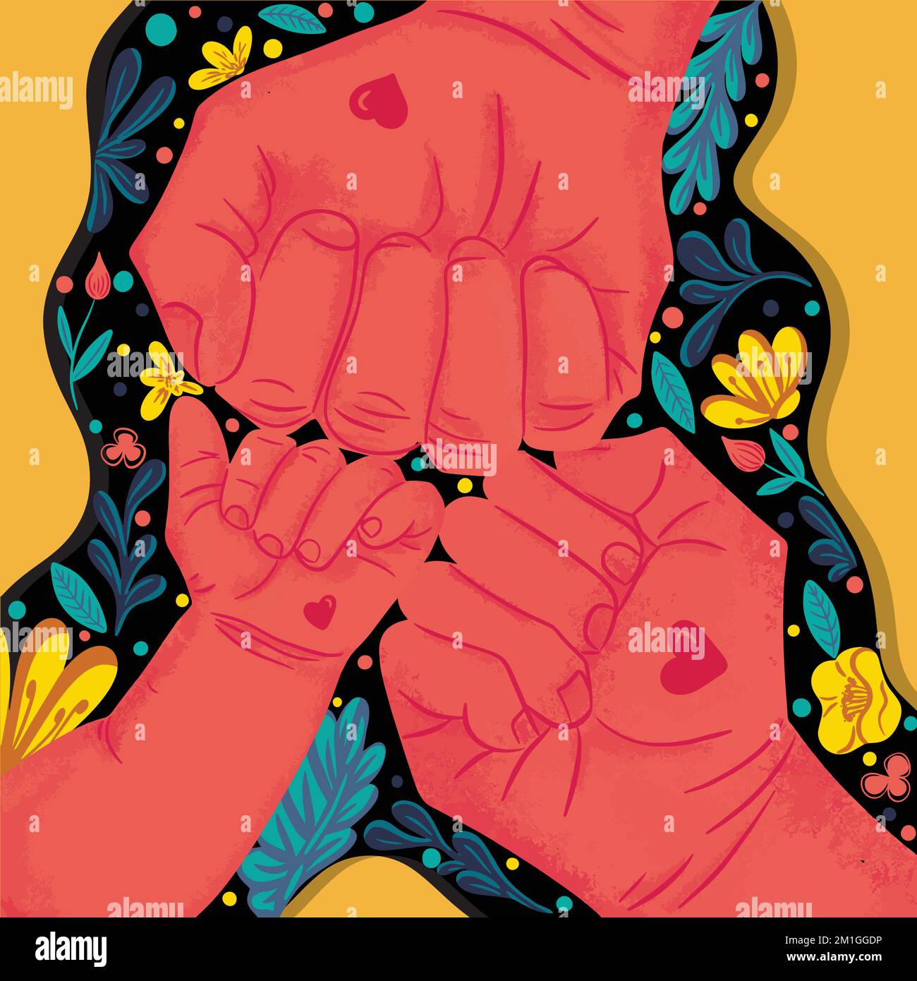 Three hands clenched into fists. The concept of supporting the family ...