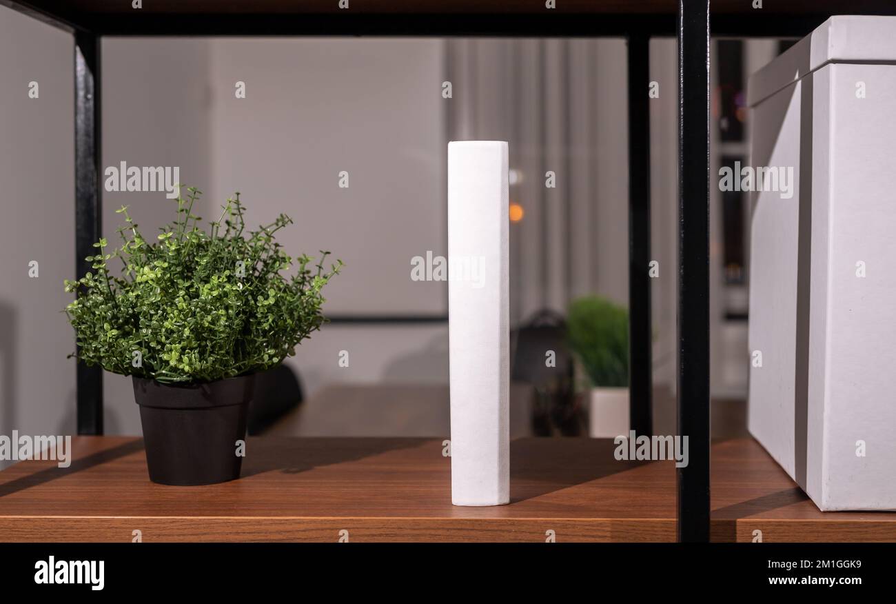 White book spine, binding on hard cover, blank mock up of business ...