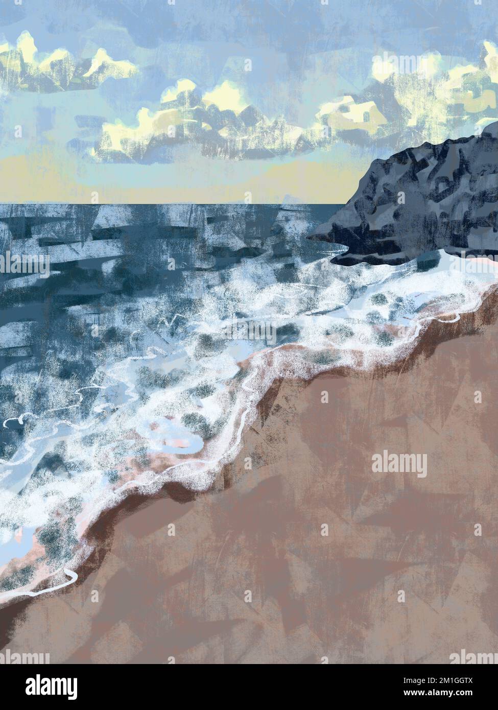 Modern Boho Sea Beach with Waves Art Print. Abstract Minimal Background ...