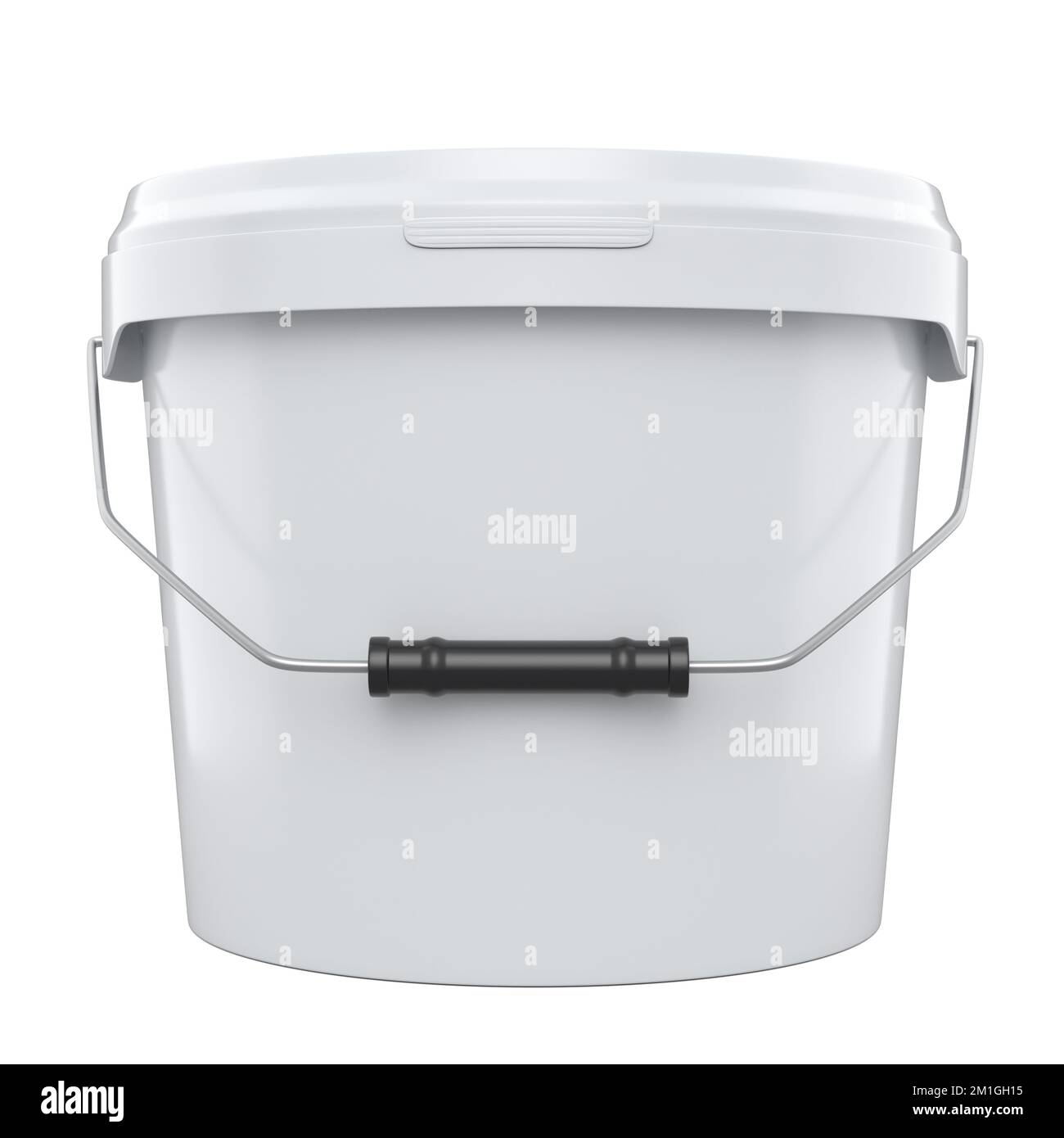 Closed plastic can or buckets of paint with handle on white background ...