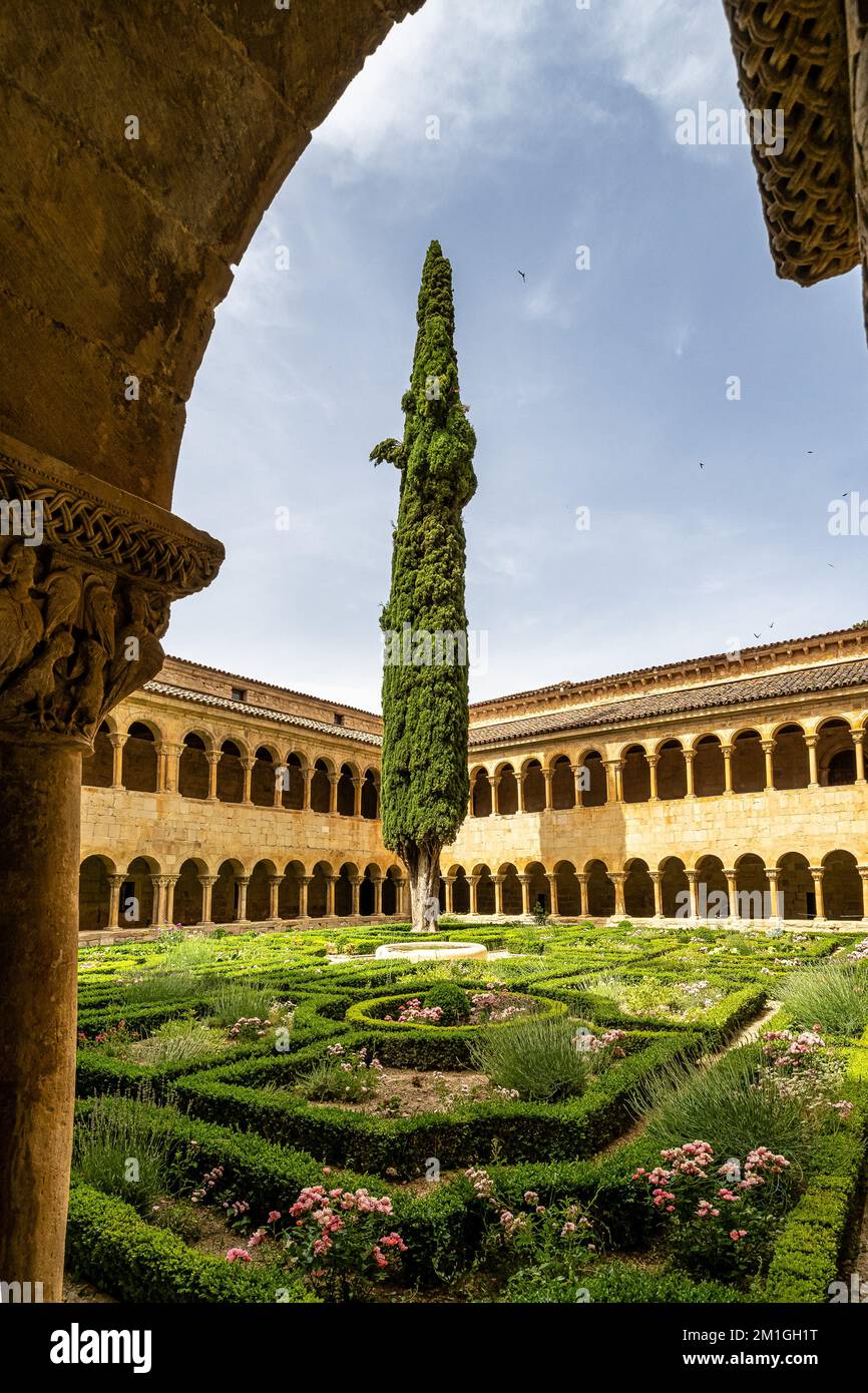 The cloister of Santo Domingo de Silos Abbey at Burgos, Spain. It is a ...