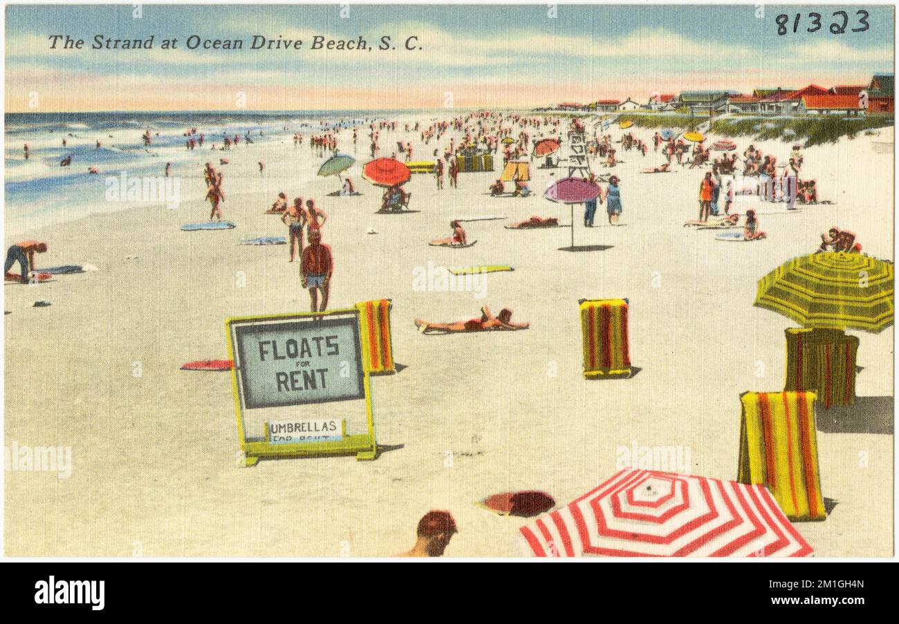 The strand at Ocean Drive Beach, S. C. , Beaches, Tichnor Brothers ...