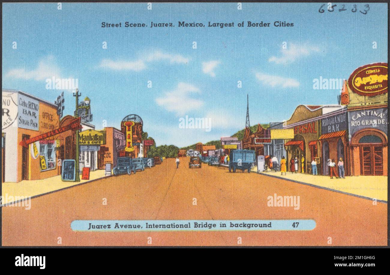 Street scene, Juarez, Mexico, largest of border cities. Juarez Avenue ...