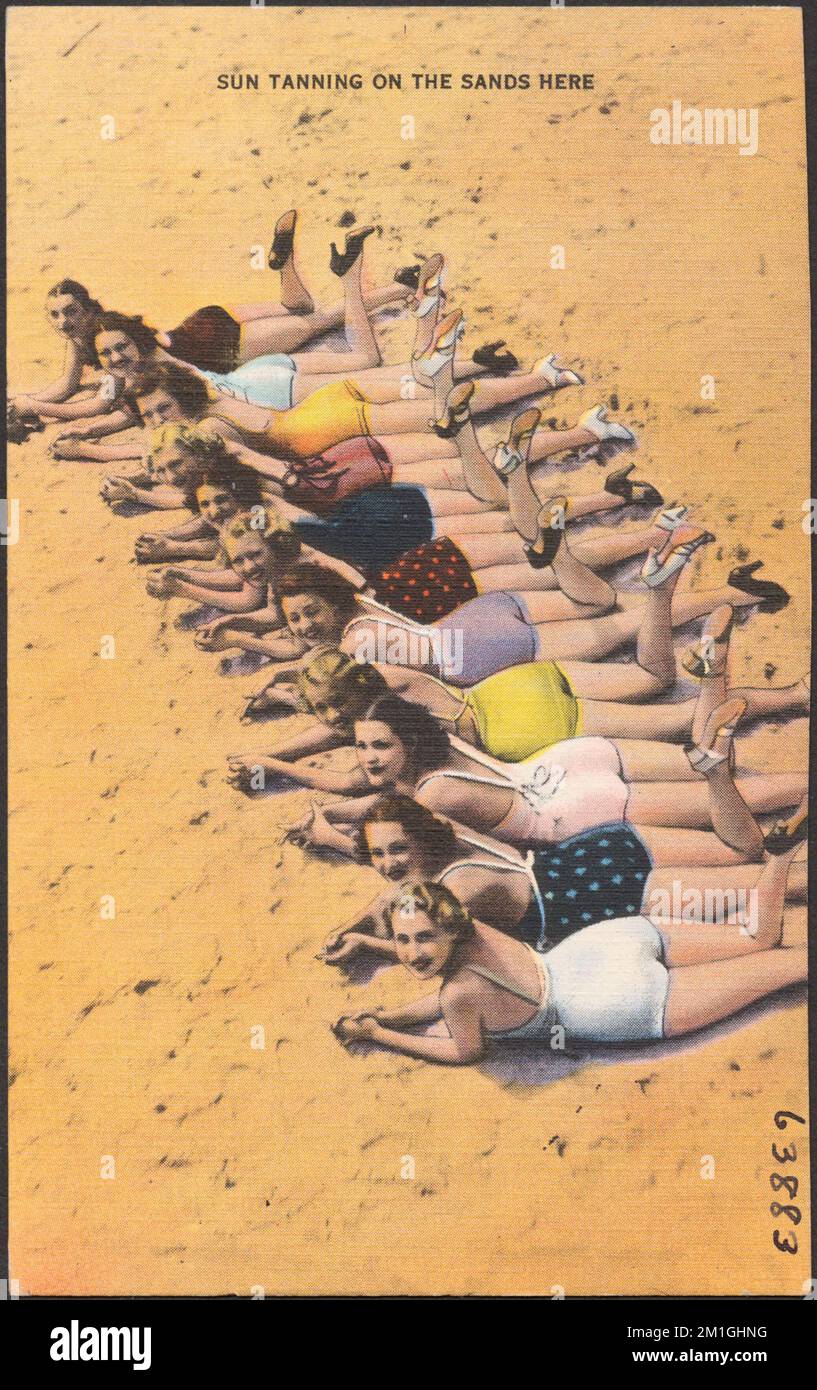 Sun tanning on the sands here , Beaches, Sunbathing, Tichnor Brothers ...