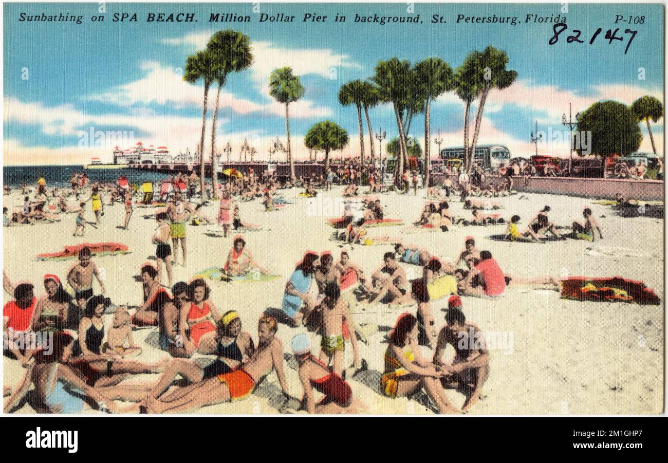 Sunbathing on spa beach, Million Dollar Pier in background, St ...