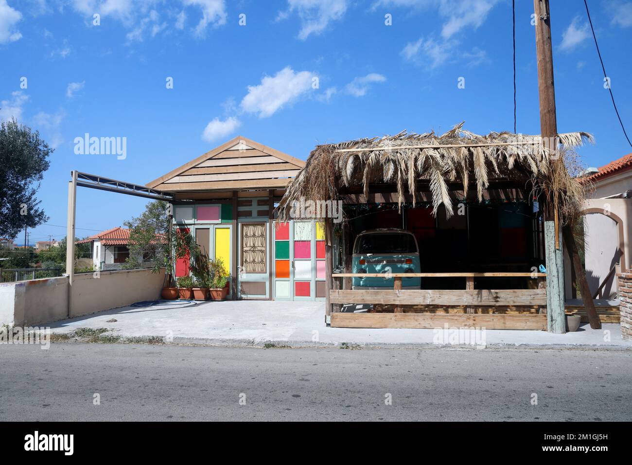 Small colourful shack style cafe (closed at end of season) and VW ...