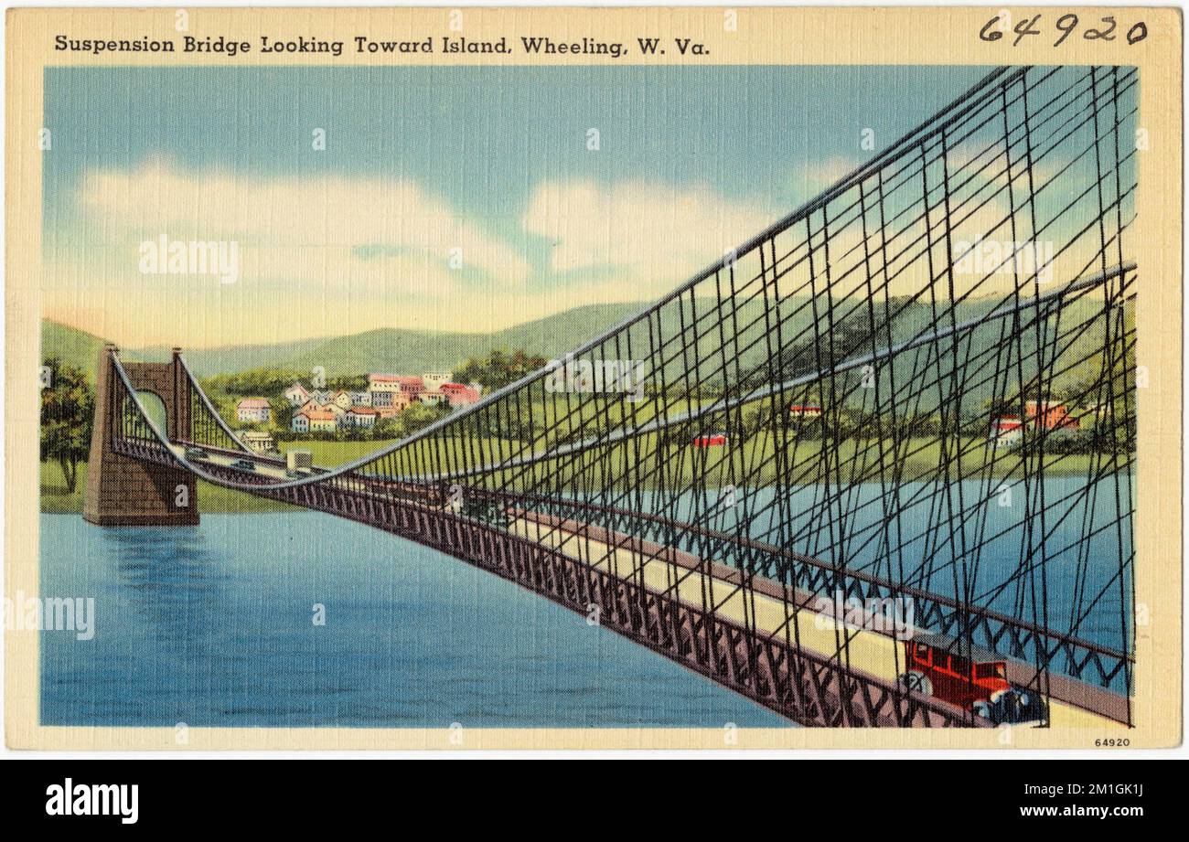 Suspension bridge looking toward island, Wheeling, W. Va. , Bridges ...