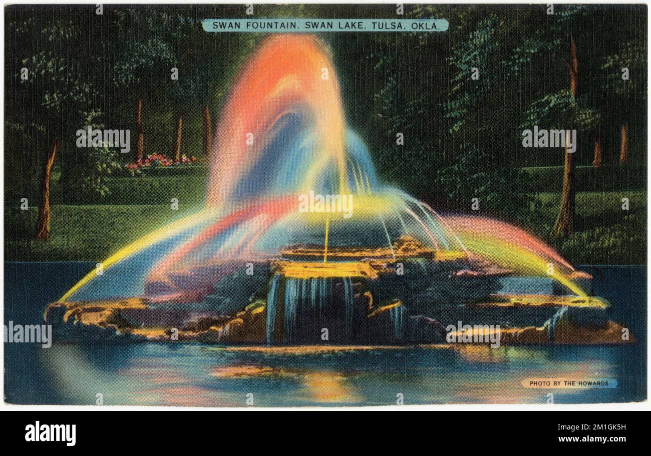 Swan fountain, Swan Lake, Tulsa, Okla. , Lakes & ponds, Tichnor ...