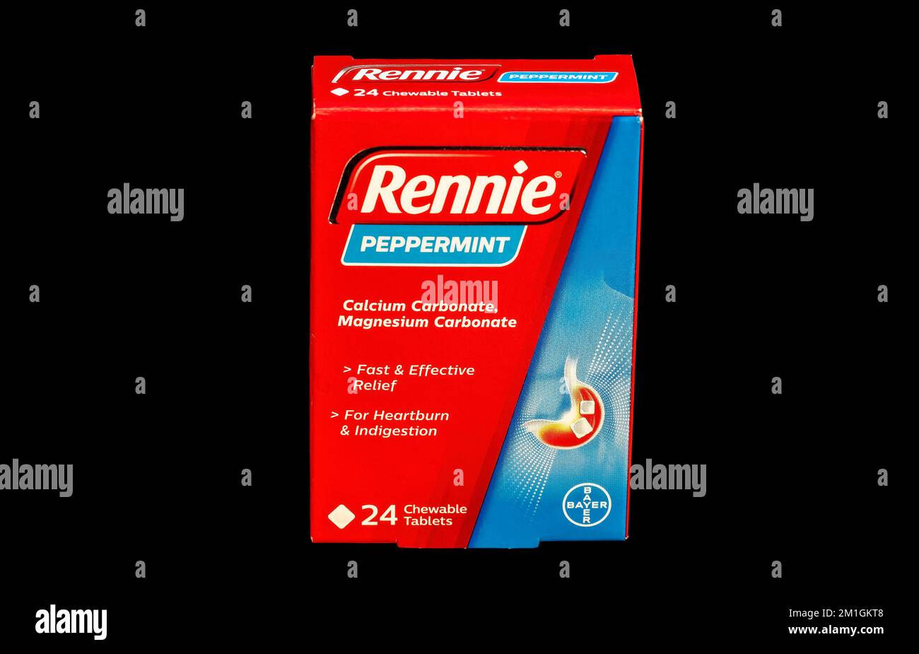 A box of peppermint flavoured Rennie calcium carbonate tablets taken ...