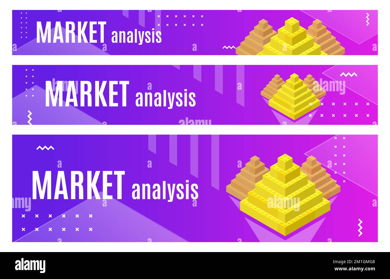 Set of horizontal banners in popular sizes for market analysis for ...