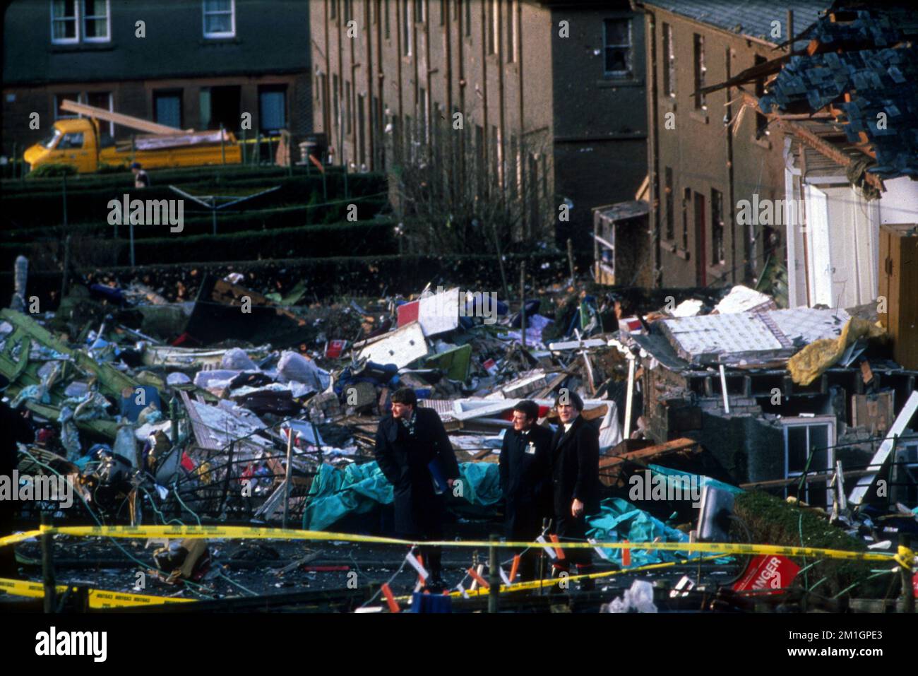 December 22, 1988, Lockerbie, Scotland; Investigators at the scene ...