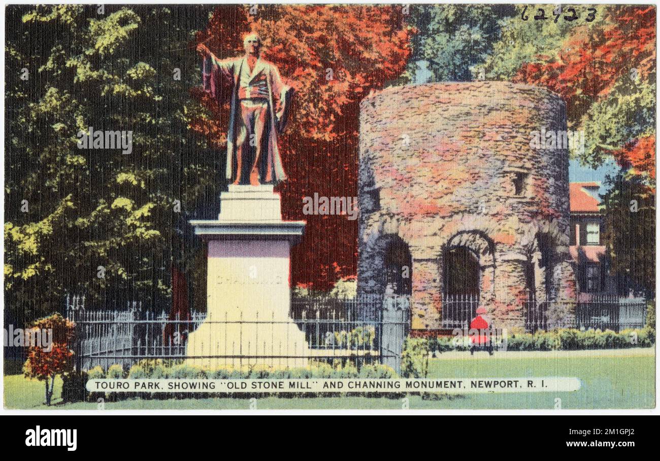 Touro Park, showing 'Old Stone Mill' and Channing Monument, Newport, R ...