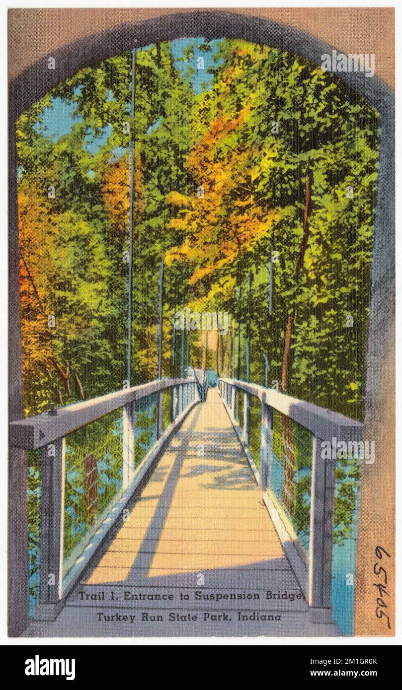 Trail 1, entrance to suspension bridge, Turkey Run State Park, Indiana ...