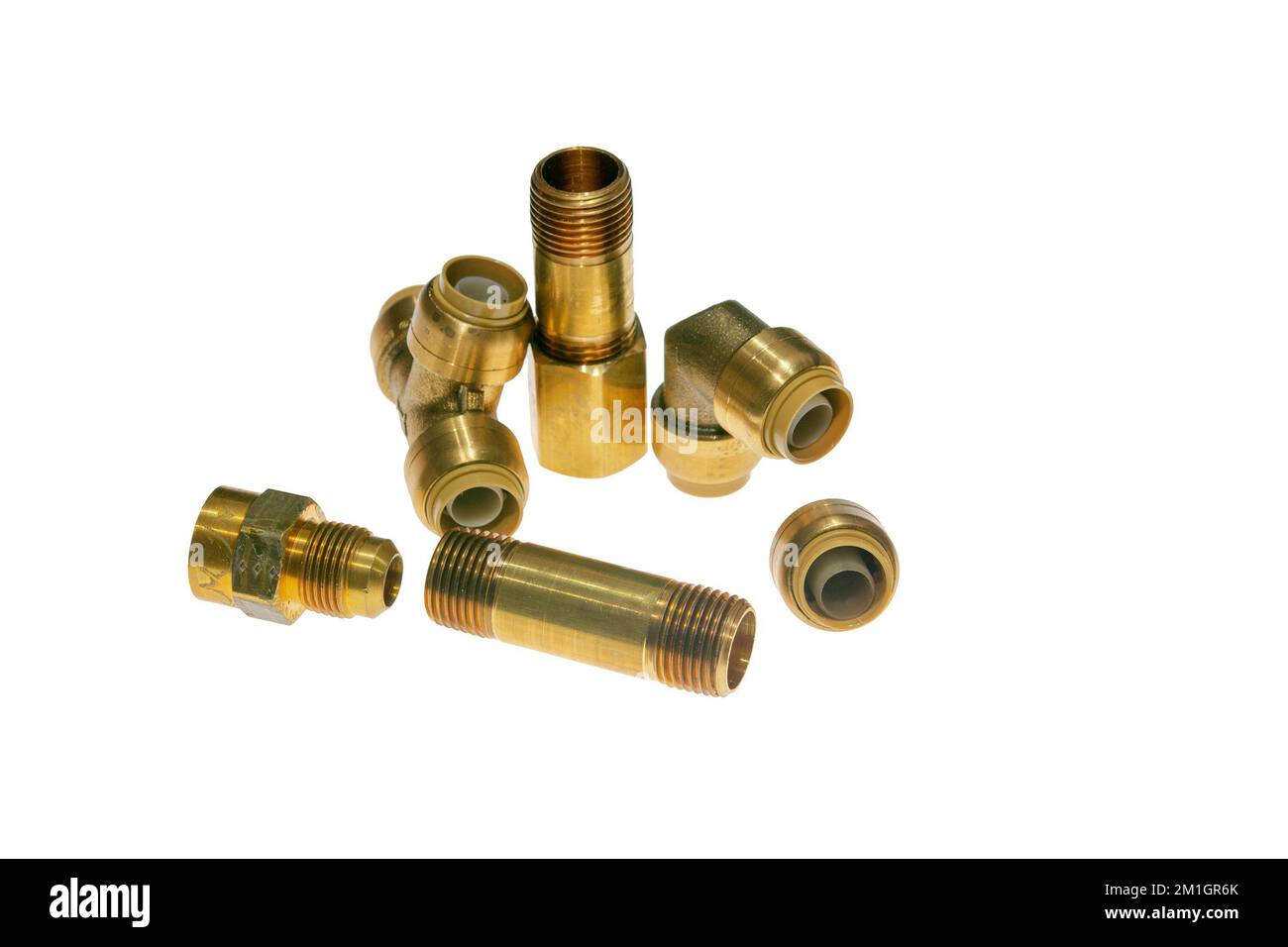 Bronze pipes with and without threads on a white background, for the ...