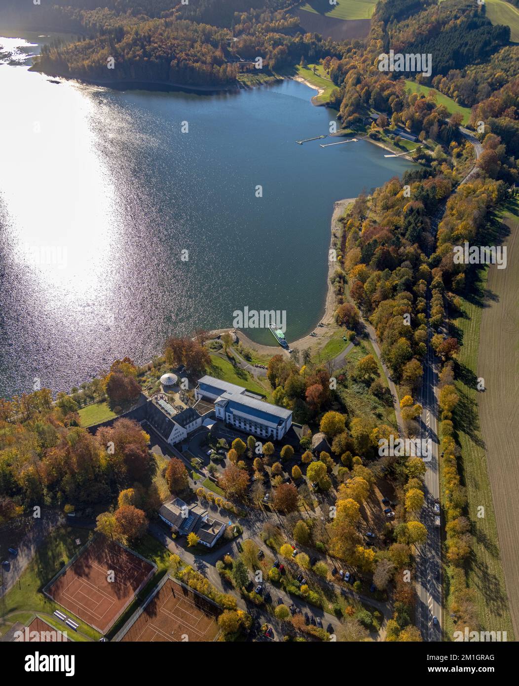 Aerial view, Welcome Hotel Meschede at Hennesee in Berghausen district ...