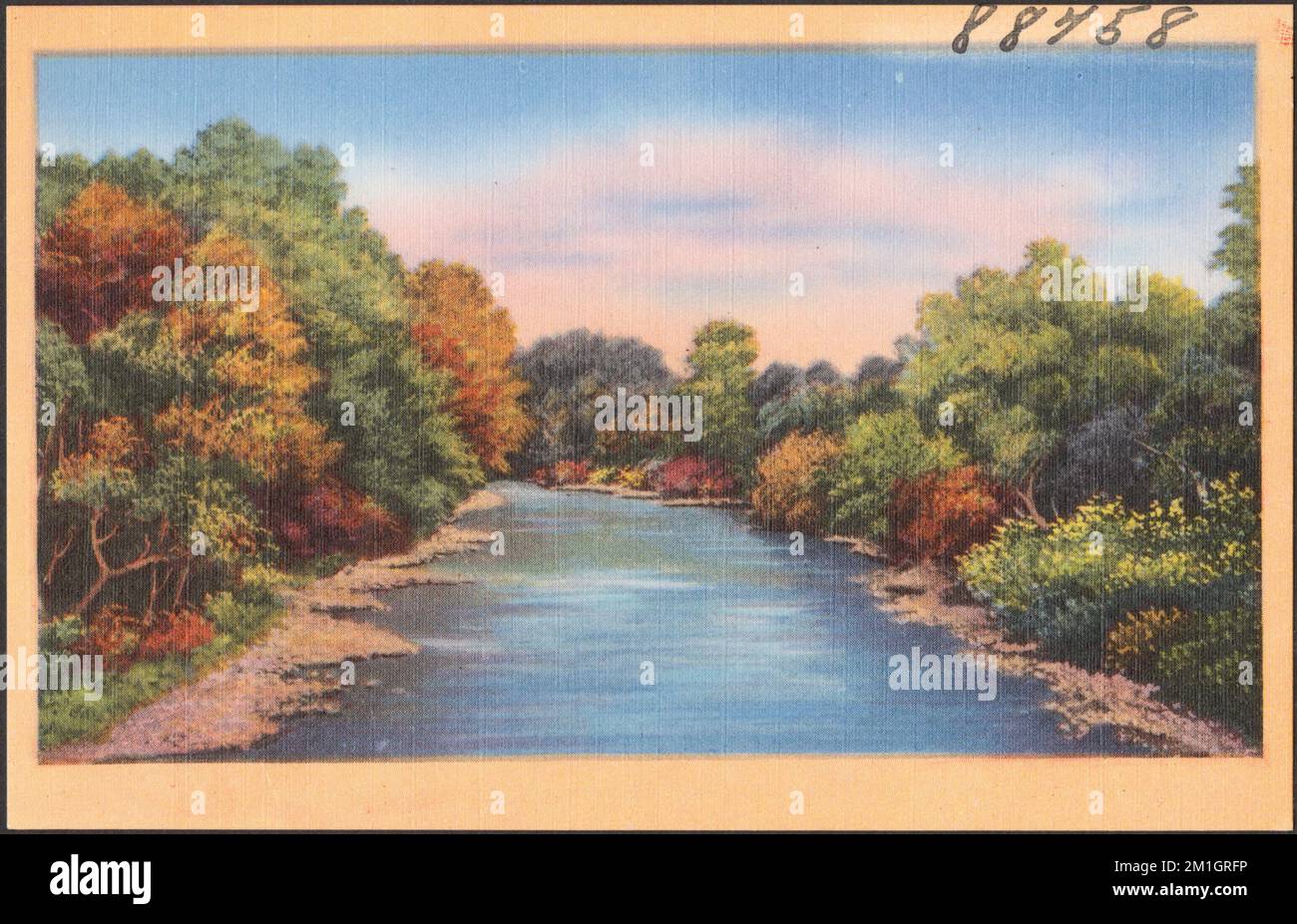 Tree-lined river , Trees, Rivers, Tichnor Brothers Collection ...