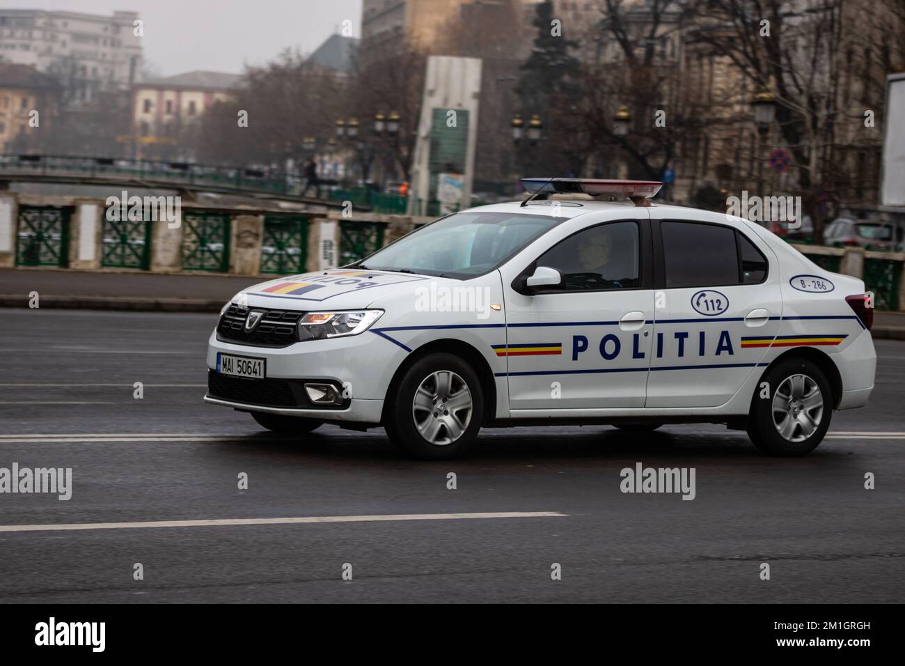 Romanian Police Car (Politia Rutiera) in Bucharest traffic, Romania ...