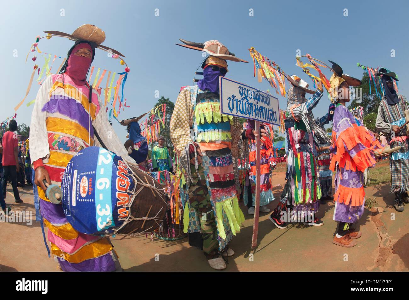 Traditional dance in Beun Duean Hok or Phi Khon Nam Festival,dance of each community parade,folk ...