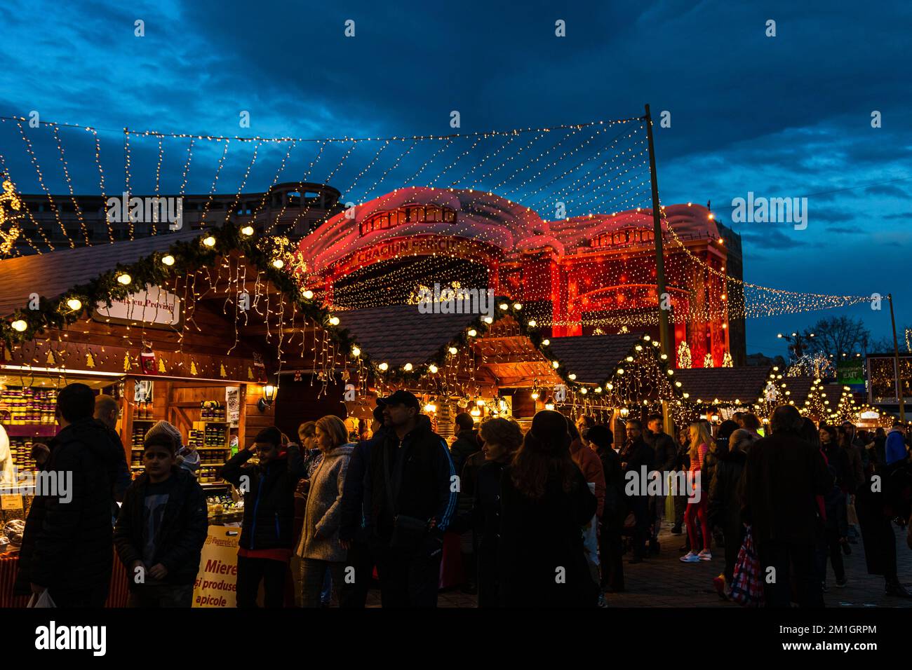 People at Bucharest Christmas Market in downtown Bucharest, Romania ...