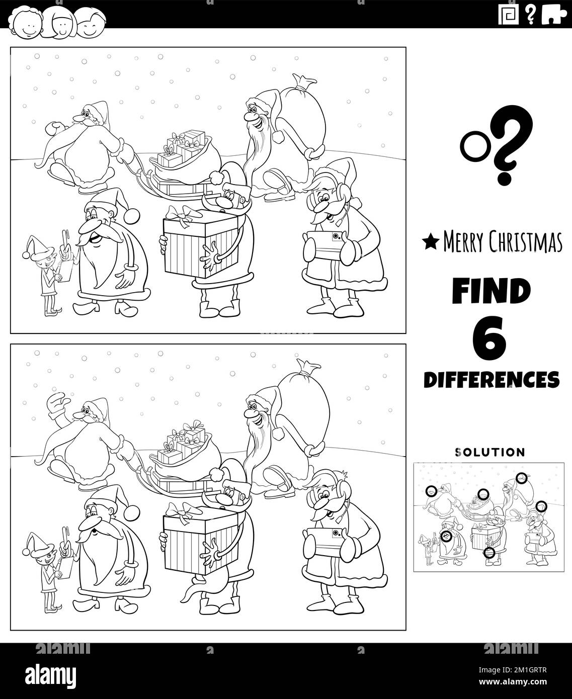 Black and white cartoon illustration of finding differences between ...