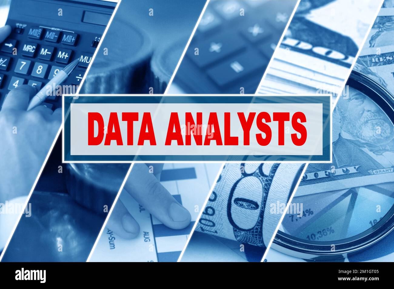 Business and finance concept. Collage of photos, business theme, inscription in the middle ...