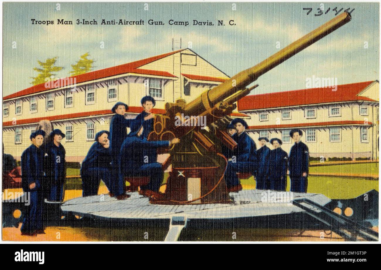 Troops man 3-Inch Anti-Aircraft Gun, Camp Davis, N. C. , Military ...