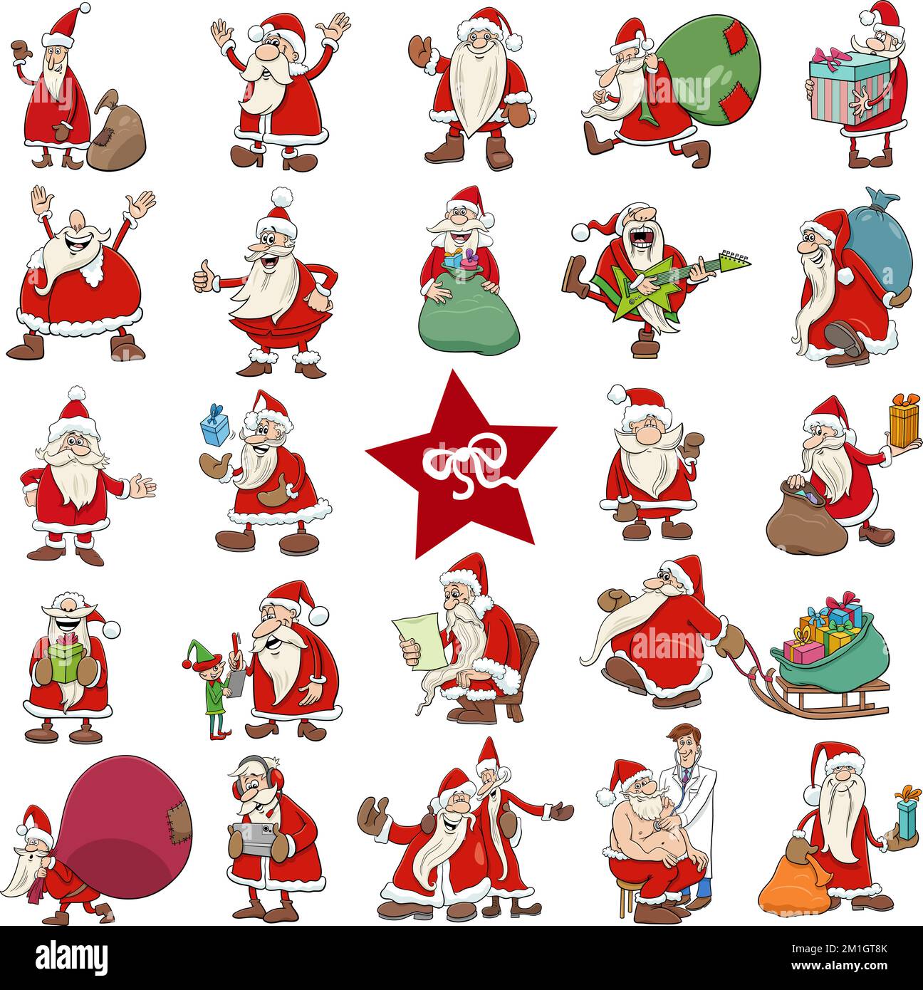 Cartoon illustration of Santa Clauses Christmas holiday characters big ...