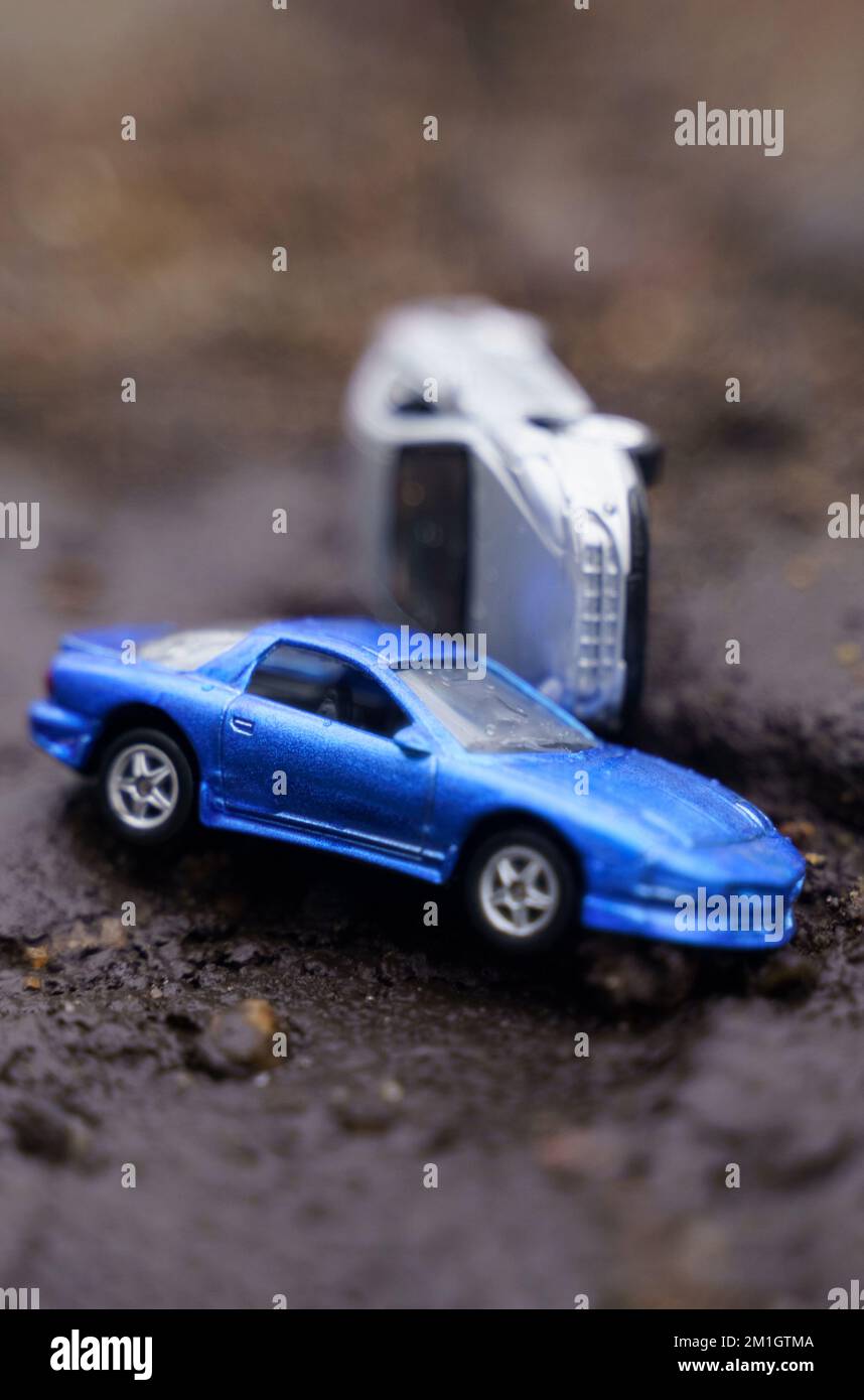 Natural disasters. One car overturned on another as a result of a ...