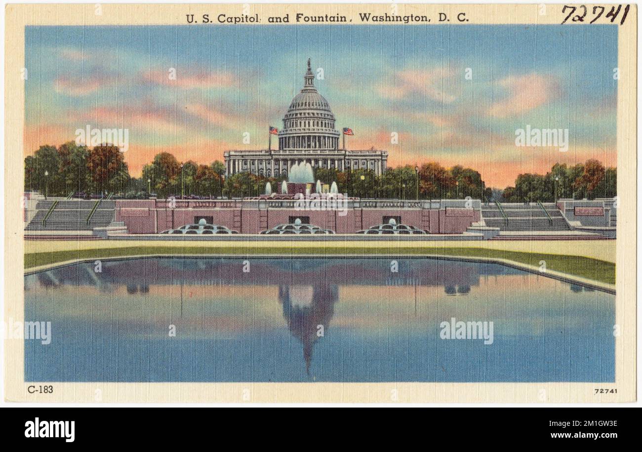 U. S. Capitol and fountain, Washington, D. C. , Capitols, Tichnor Brothers Collection, postcards ...