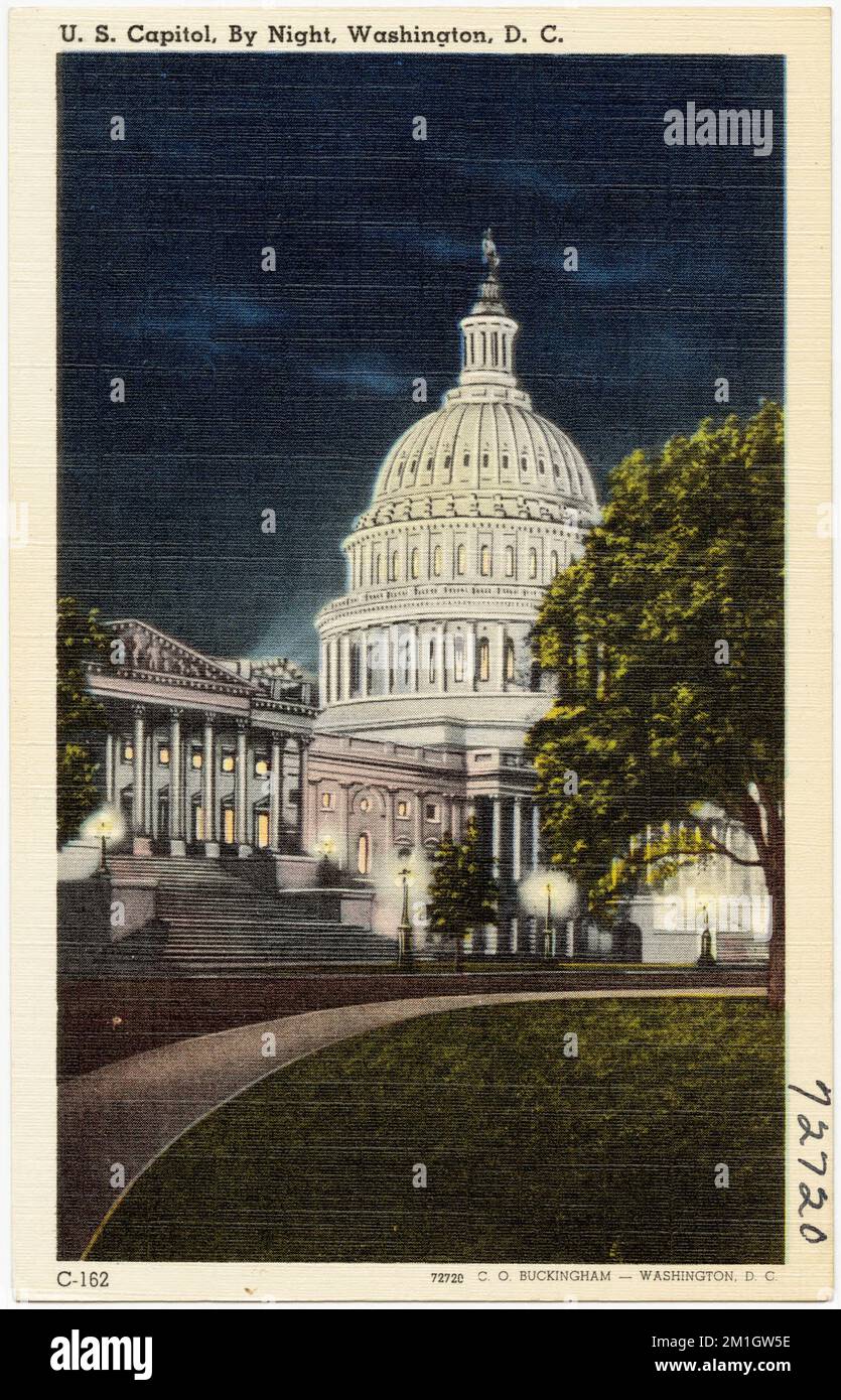 U. S. Capitol, by night, Washington, D. C. , Capitols, Tichnor Brothers ...